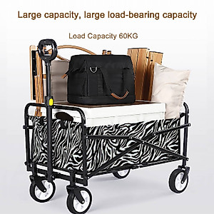 Outdoor Collapsible Wagon Zebra Fur Stripe Skin Animal Repeating Texture Black White Seamless Camping Shopping Garden Cart Heavy Duty Wagon Adjustable Portable Utility Folding Wagon with Wheels