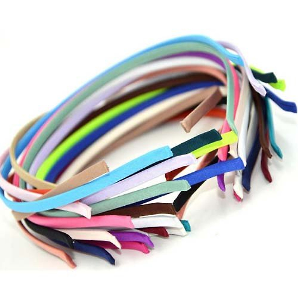 Carykon 20 PCS Women DIY Satin Fabric Covered Ribbon Headbands 5mm Width, Mixed Color.