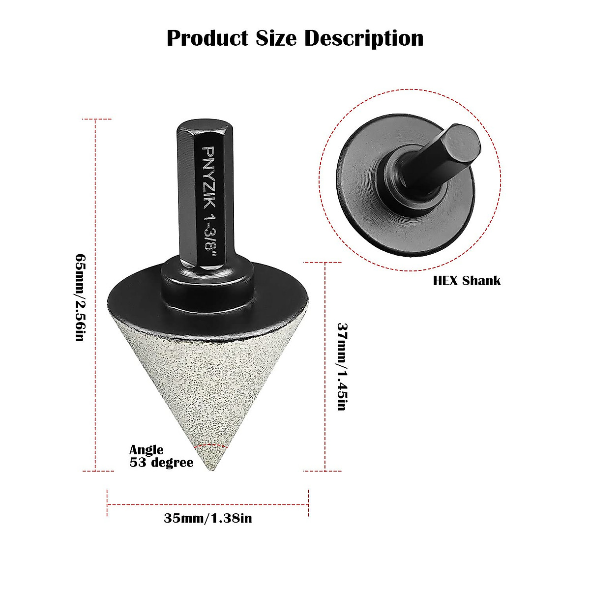 Diamond Beveling Chamfer Bit, 1-3/8 Inch (35mm) Hex Shank Diamond Countersink Drill Bits for Existing Hole Trimming Finishing Enlarging, Diamond Cone Tile Bit for Marble Ceramic Granite