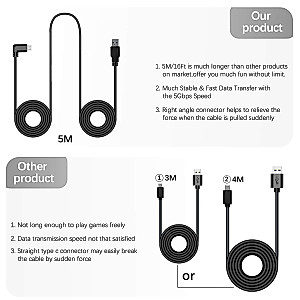 Orzero (1 Set) 5m, 16ft USB A-C Stable Cable Compatible for Pico 4, Quest 2, Quest Link Steam VR (Cable Only)