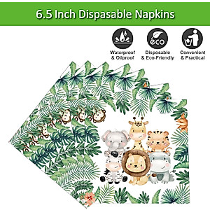 50 Pcs Jungle Safari Animal Napkins Party Disposable Dinner Napkins Animal Paper Napkins Safari Napkins Jungle Themed Party Napkins for Baby Shower Birthday Party