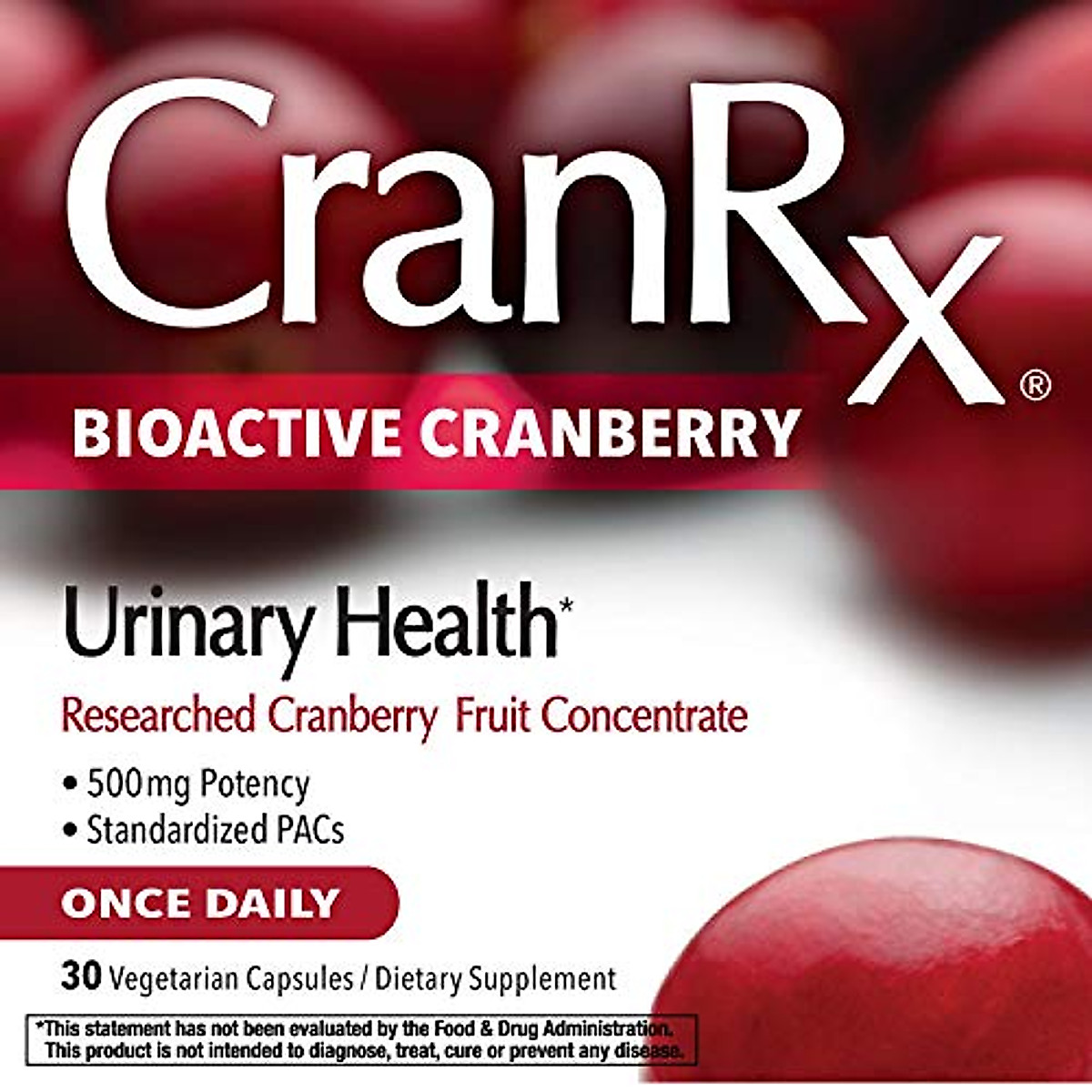 Nature's Way CranRx BioActive Cranberry, Urinary Tract Health Support* Supplement, 500mg per serving, 30 Vegetarian Capsules