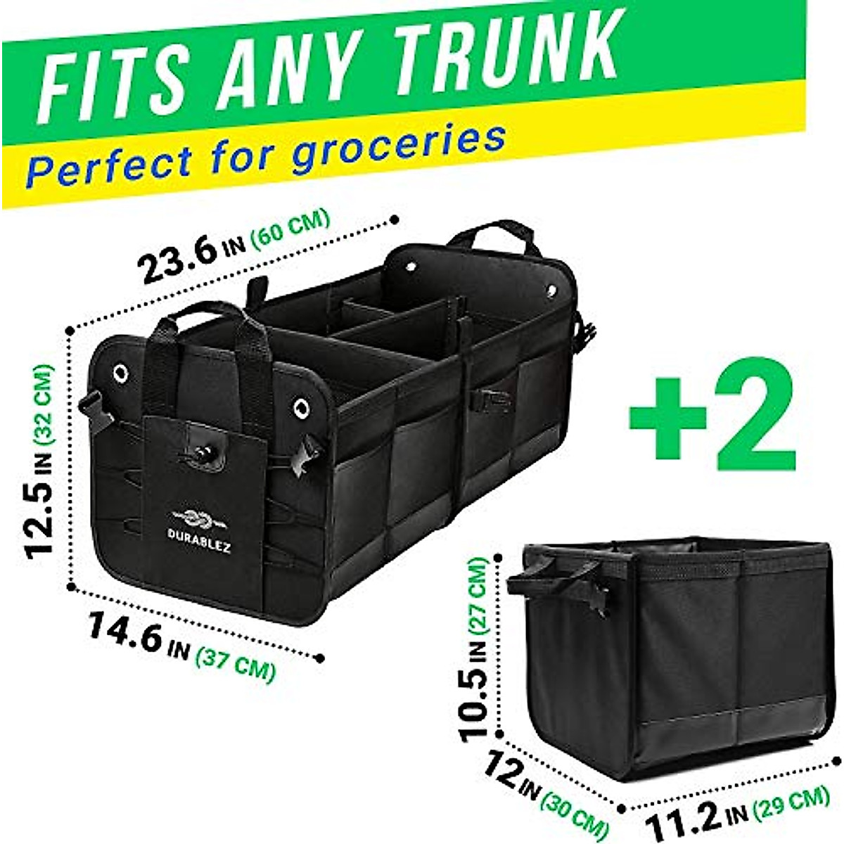DURABLEZ 4 Compartment Separable Collapsible Car Trunk Storage Organizer for SUV Minivan Truck Sedan - XXL, Black