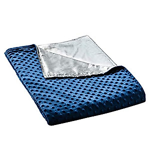 Sleepymoon Cool Organic Bamboo and Ultra Soft Minky Reversible Removable Duvet Cover for Adult Weighted Blankets Machine Washable for Hot and Cold Sleepers (Navy+Grey, 48″×72″)
