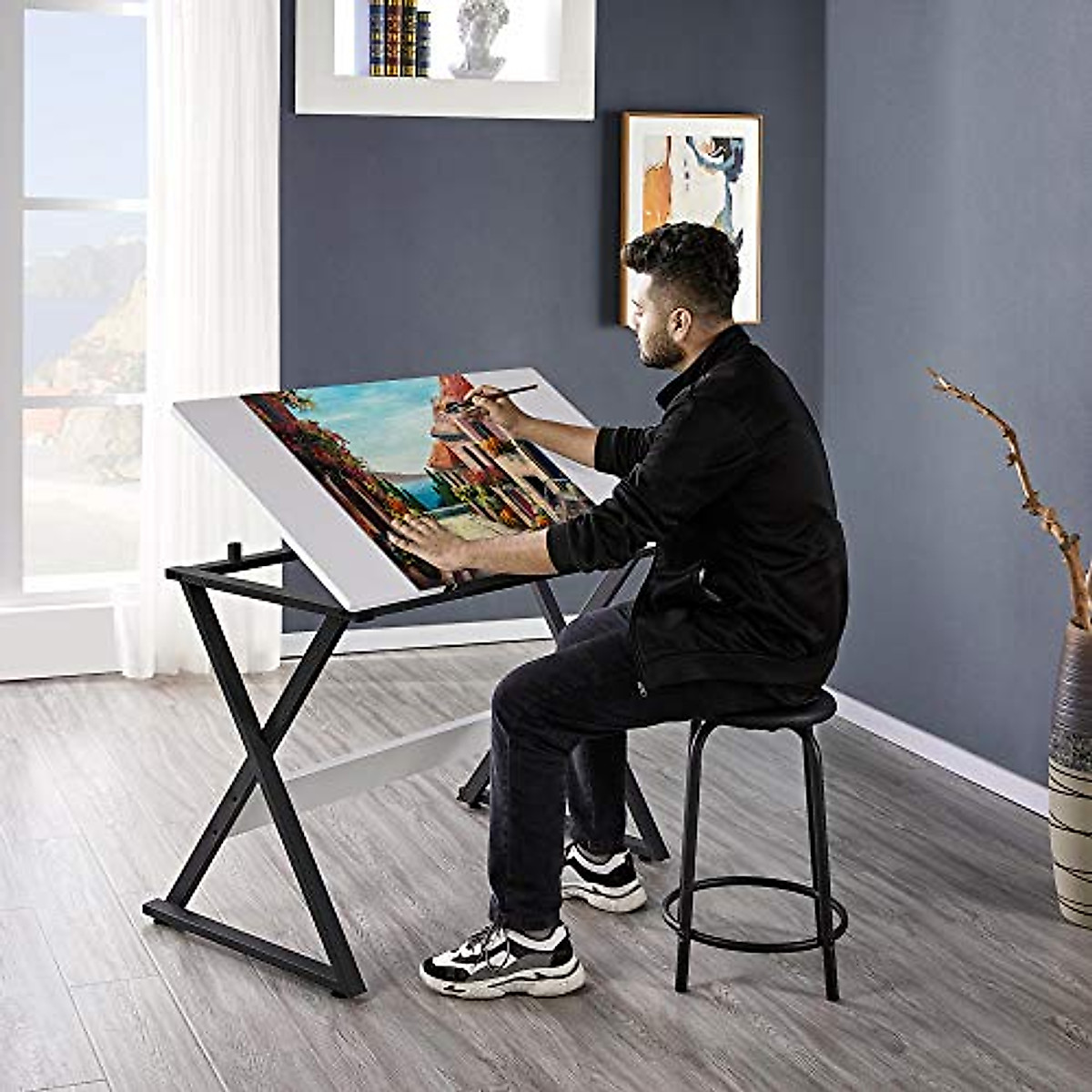 Yaheetech Drafting Table for Artists Art Desk Drawing Painting Studying Table w/Tilted Tabletop Art Craft Work Station for Adults Teens Home Office School Use