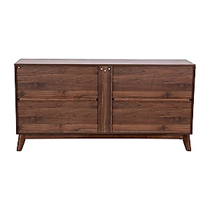 Flash Furniture Hatfield Mid-Century Modern Storage Buffet Sideboard, 4 Soft Close Doors, Adjustable Shelves, Stand for up to 64" TV's, 59.25", Dark Walnut