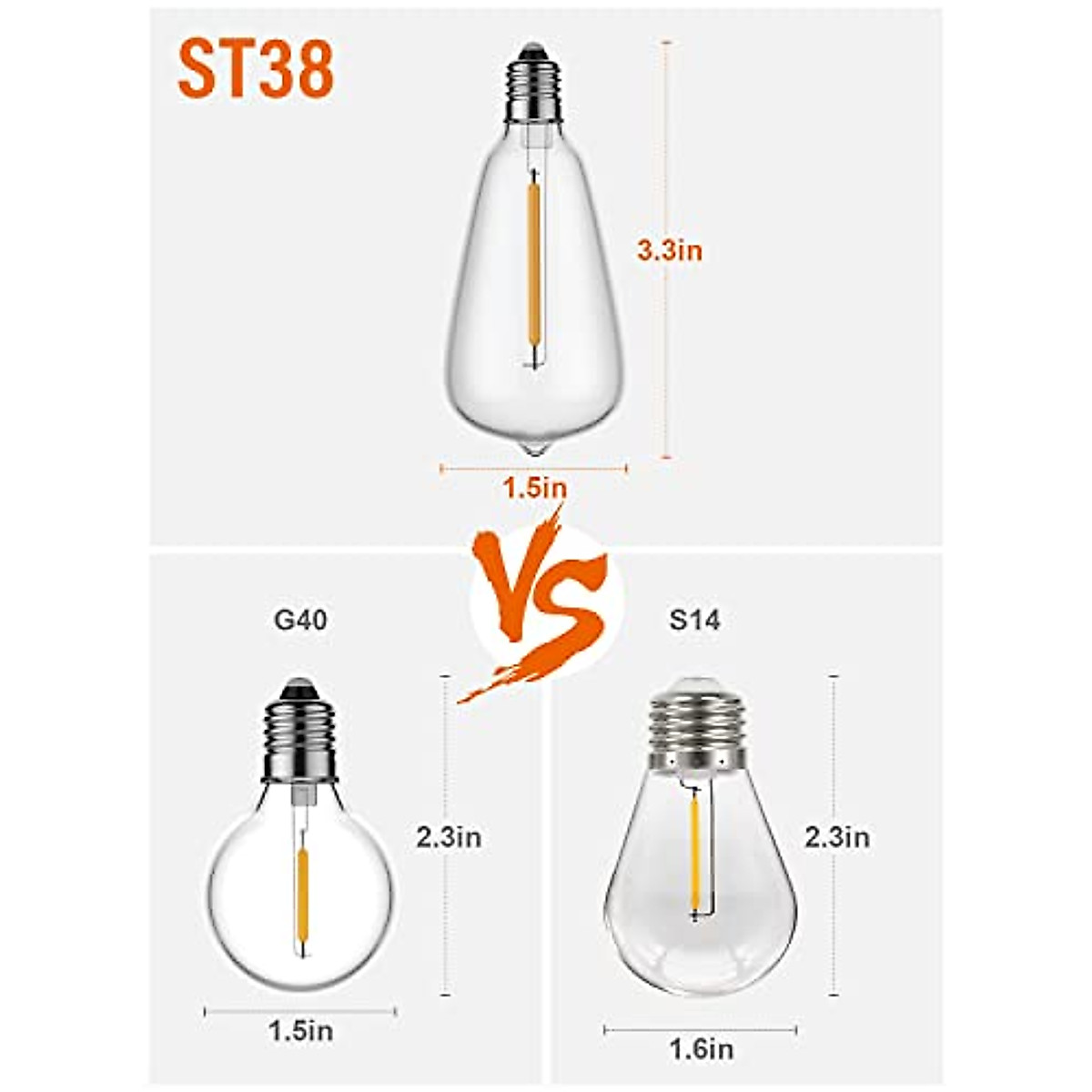 GPATIO Outdoor String Lights, 60FT(50+10) Waterproof Patio Lights with 32 Dimmable Hanging Lights Globe ST38 Bulbs, 2700k Shatterproof for Backyard Gazebo Porch Garden Commerical Outside Decor