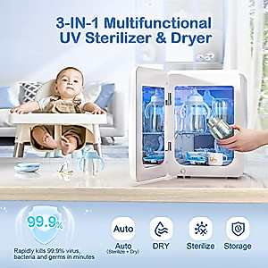 Grelife UV Sterilizer and Dryer for Baby Bottles, 18L Bottle Sterilizer and Dryer with Touch Screen Control & Auto-Off Safety for Toys/Clothes/Beauty Tools/Tableware/Phone/Home Office Items