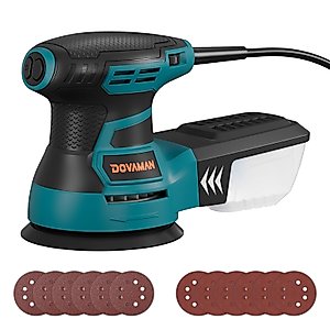 DOVAMAN ROS01A Orbital Sander, 3A Random Orbit Sander, 6 Variable Speeds, Up to 13000 rpm, 12pcs Sandpapers, 5in Sanding Pad, Dust Collection, Electric Sander Perfect for Woodworking