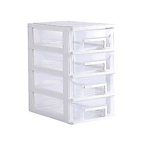DOITOOL Four- Layer Plastic Drawer Type Closet, Portable Clear Storage Drawer Organizer Multifunction Storage Rack Storage Shelf Storage Box for Home Office Bedroom Living Room (White)