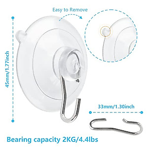 Piutouyar 12Pcs Suction Cup Hooks, 1.77 Inch Clear Suction Cup with Stainless Steel Hook Removable Heavy Duty Wall Hooks for Window Wall Bathroom Shower Kitchen Door Holds up to 4 lbs