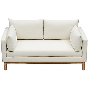 Meridian Furniture 157Cream-L Langham Collection Mid-Century Modern Linen Textured Fabric Upholstered Loveseat, Cream Linen Textured Fabric, Natural Finish Wood Base, 66" W x 33.5" D x 33" H, Cream