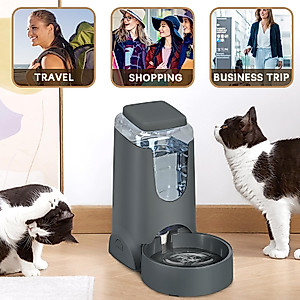 2 Pack Automatic Cat Feeder and Water Dispenser with Stainless Steel Dog Bowl Gravity Self Feeding for Small Medium Pets Puppy Kitten 1 Gallon x 2 (Black)