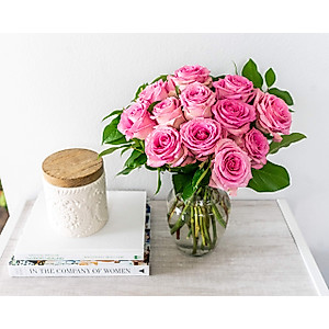 From You Flowers - One Dozen Light Pink Roses with Glass Vase (Fresh Flowers) Birthday, Anniversary, Get Well, Sympathy, Congratulations, Thank You