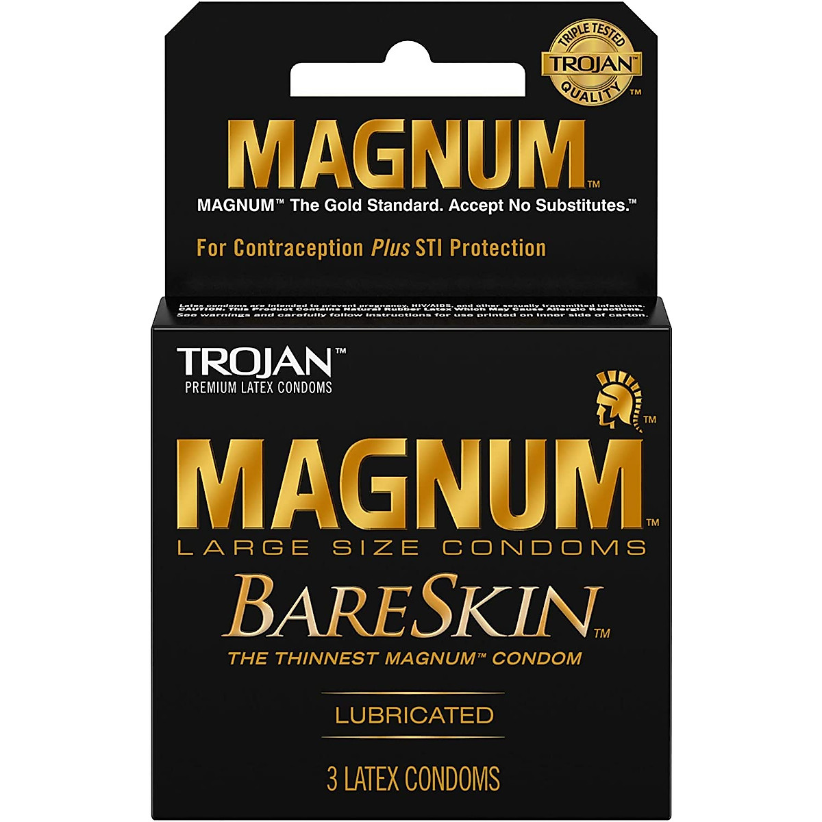 TROJAN Magnum Bareskin Lubricated Condoms 3 ea (Pack of 12)