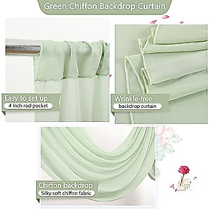 Sage Green Chiffon Sheer Backdrop Curtain for Wedding, Parties, Sage Green Arch Drapes for Backdrop Decoration,Wrinkle-Free 10ft x 10ft