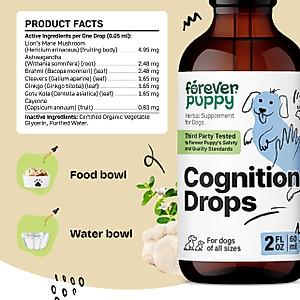 Cognition Drops for Dogs - Brain Supplement for Dogs w/Lion's Mane Mushrooms and Ginkgo Biloba - Vegan Cognitive Drops for Happy Dogs - Liquid Dog Food Supplements for Brain Health and Focus - 2 oz