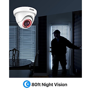 ZOSI 2.0MP HD 1080P 1920TVL Hybrid 4-in-1 TVI CVI AHD 960H CVBS CCTV Dome Camera Indoor Outdoor ,80ft Day Night Vision Aluminum Metal Housing For HD-TVI, AHD, CVI, and CVBS/960H analog DVR(White)