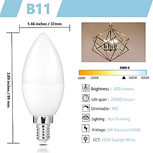DIAMIAQ B11 LED Light Bulb E12 Candelabra Light Bulbs Daylight White Ceiling Fan Bulb Chandelier Bulbs Candle Bulbs for Ceiling Fan (6 Pack, Daylight White)