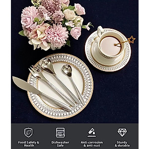 Thomaso 30 Piece Round Handle Cutlery Silverware Sets,1810 Stainless Steel Flatwares for 6,Silver Forks and Spoons Silverware Set,Unique Thicken Handle Utensil Set,Dishwasher Safe