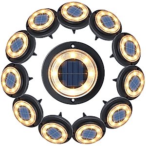 Flacchi Solar Ground Lights - IP68 Waterproof 12 Pack Dual-Purpose Solar Lights Outdoor Garden, Solar Powered Disk Lights Outdoor Landscape Lights for Patio Yard Pathway Walkway Driveway (Warm White)