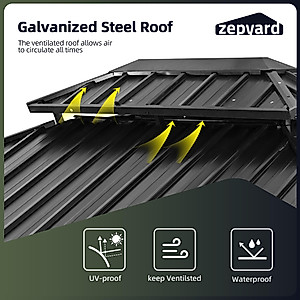 ZEPYARD 10x12 FT Hardtop Gazebo, Metal Outdoor Frame with Wood-Grain Coating, Netting and Curtains, Double Galvanized Steel Roof, Patio Hard Top Gazebo for Backyard, Deck, Poolside (Grey)