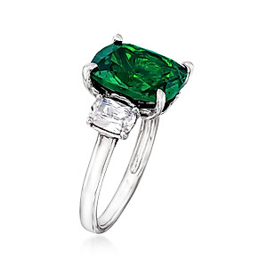 Ross-Simons 6.25 Carat Simulated Emerald and 1.10 ct. t.w. CZ 3-Stone Ring in Sterling Silver. Size 8