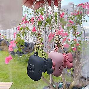 case for Airpods Pro 2nd Generation Cover, Stylish Bowknot Women Girls Kids Soft Silicone Skin Cover Protective Case with Bow Pearl Wrist Keychain for Apple Airpods Pro 2 Charging Case 2022 (Pink)