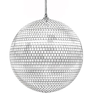 The Dreidel Company Mirror Disco Ball 7" Inch, Silver Hanging Ball with Attached String for Ring, Reflects Light, Fun Party Home Bands Decorations, Party Favor (Single)
