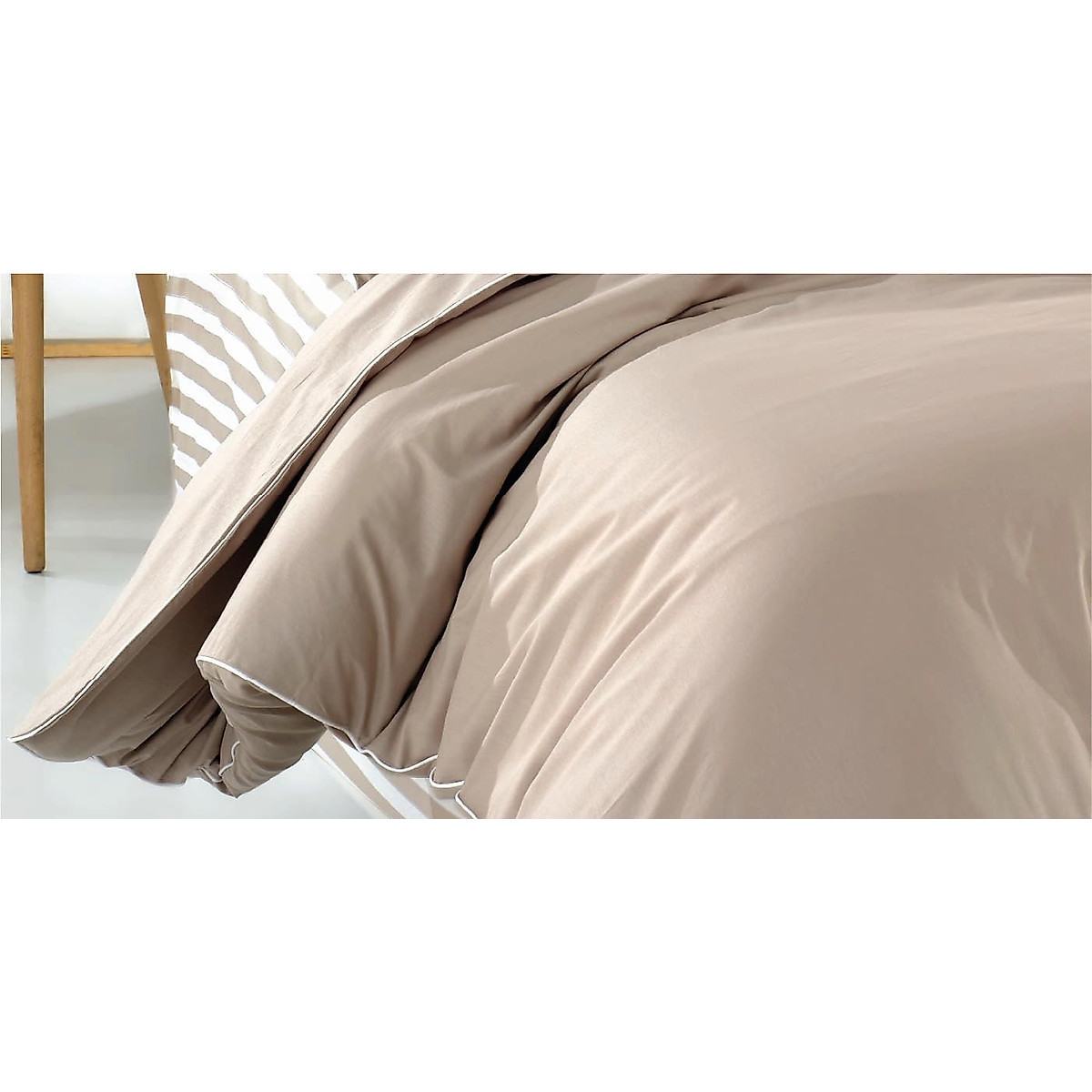 via bianco Plaist Duvet Cover King Size,3 Pieces Bedding Sets, 144 Thread Count 30/1 100% Cotton Duvet Cover with 2 Pillowcases Ultra Soft&Breathable Brown