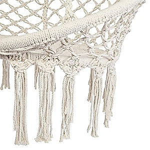Hammock Chair Hanging Rope Swing, Hammock Net Air/Sky Chair Deluxe Cotton Rope Sling w/ Tassel for Bedroom, Beach, Yard, Patio, Porch, Garden, Indoor/ Outdoor Space (Beige)