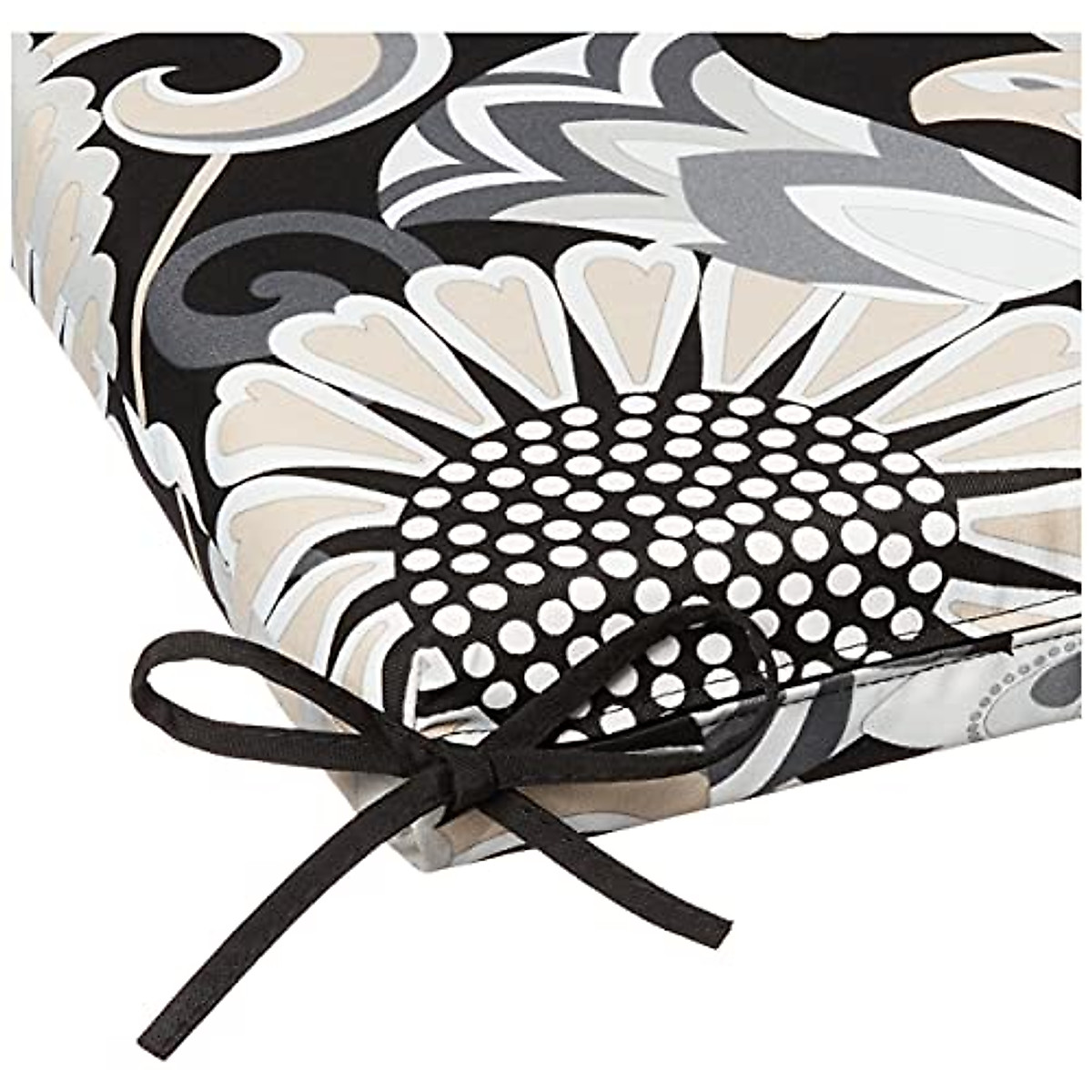 Pillow Perfect Floral Indoor/Outdoor Sofa Setee Bench Swing Cushion with Ties, Weather, and Fade Resistant, 18" x 45", Black/White Sophia, 1 Count