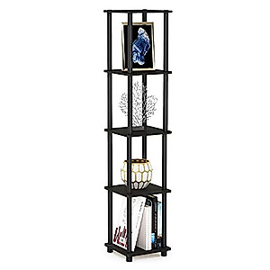 FURINNO Turn-N-Tube 5-Tier Corner Square Rack Display Shelf, Round, Espresso/Black