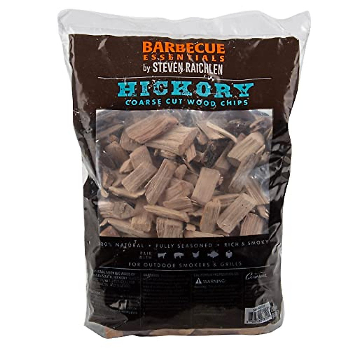 Steven Raichlen All Natural Hickory Wood Chips for Smoker - 260 Cu. In. Bag, Approx 2 lbs - Kiln Dried Coarse Cut BBQ Grill Wood Chips for Smoking Meats - Barbecue Accessories & Grilling Gifts for Men
