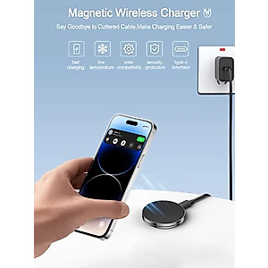 RTOPS Magnetic Wireless Charger, Fast Wireless Charging Pad, Travel Wireless Phone Charger with Kickstand, Compatible for iPhone 14/Pro/Max/Plus/13/12, AirPods (18W Adapter Included)