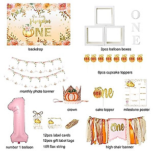 BSMIEFUS Little Pumpkin 1st Birthday Party Decorations Supplies, Pumpkin First Birthday Decorations for Autumn Fall 1st Birthday, Halloween Thanksgiving 1st Birthday, Little Pumpkin 1st Birthday
