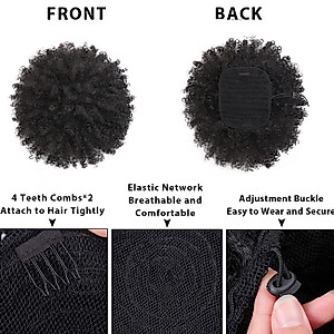 CECINILL Afro Puff kinky curly Drawstring Ponytail Extension for Women Synthetic Short Afro Kinkys Curly Afro Bun Extension Hairpieces Updo Hair Extensions with Two Clips(1B)
