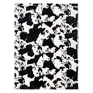 Cow Print Plush Baby Blanket-Cow Print Plush, White Back, Black, White, 30 in x 40 in