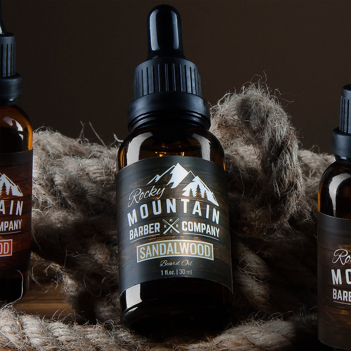 Rocky Mountain Barber Company Men’s Sandalwood Beard Oil Featuring Grapeseed Oil, Coconut Oil, Argan Oil and Real Sandalwood Essential Oil