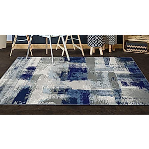 Brumlow MILLS Zora Abstract Machine Washable Indoor/Outdoor Area Rug for Home Office, Living Room or Bedroom Carpet, Dining or Kitchen Runner Rug, 5' x 7'6", Blue