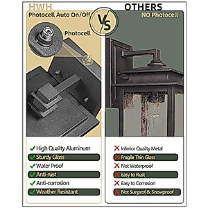 Dusk to Dawn Sensor Outdoor Wall Sconces - HWH Exterior Wall Mount Light Fixture Matte Black, 2-Pack Porch Lights for Garage, Doorway, Balcony, Garden, 5HD27B-PC-2PK BK