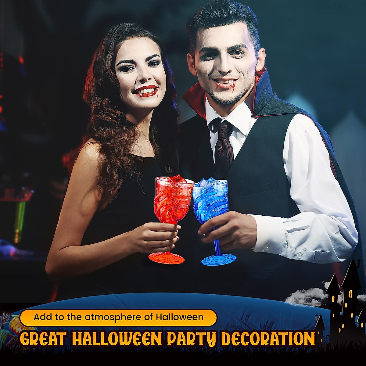 Sliner 24 Pcs Halloween Skeleton Hand Plastic Goblets 12 oz Spooky Skeleton Hand Goblets Halloween Wine Glasses Champagne Glassware Creepy Clear Cups for Halloween Party Haunted House, 4 Color