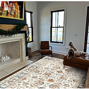 ZCXDSX Area Rug 7x9 Washable Boho Living Room Rug Floral Print Large Rug Indoor Soft Distressed Foldable Carpet Thin Rug Bedroom Dining Room Office Farmhouse 7x9 FT