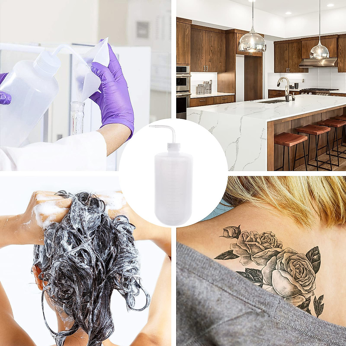 SUPERLELE 1000ml Safety Wash Bottle, Plastic Squeeze Bottles, Lab Squirt Tattoo Bottle, LDPE, with Narrow Mouth and Scale Labels (33oz x 3 Bottle)