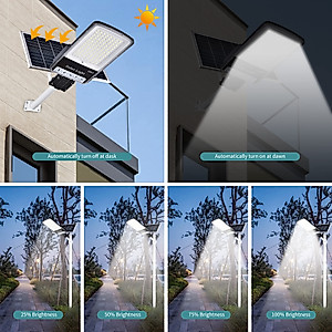 CHUCAI LED Solar Outdoor Lights,300W Solar Street Light Outdoor Lamp,IP67 Waterproof Security Flood Light with Remote Control,6500k Daylight Dusk to Dawn Solar Lights for Stadium,Parking Lot,Garden