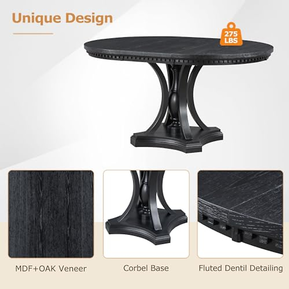 Mystiqueserenity 5 Piece Dining Table Set,Classic Extendable Dinner Set,with Round Table and 4 Upholstered Chairs,for Dining Room,Kitchen(Black Oak)