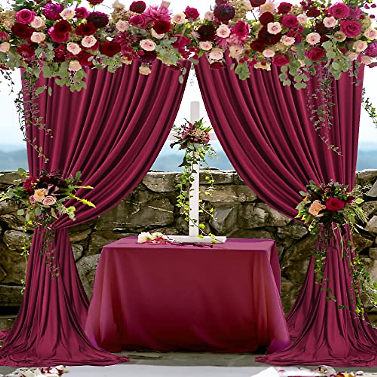 Burgundy Backdrop Curtain for Parties Wedding Wrinkle Free Maroon Photo Curtains Backdrop Drapes Fabric Decoration for Birthday Engagement Ceremony 5ft x 7ft,2 Panels