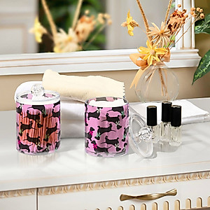 4 Pack Plastic Cotton Swab Ball Pad Holder Dogs Dachshunds Pink Jars Bathroom Storage Organizer Vanity Canister Jar Glass with Lid for Cotton Swabs,Rounds,Bath Salts,Makeup Sponges,Hair Accessories
