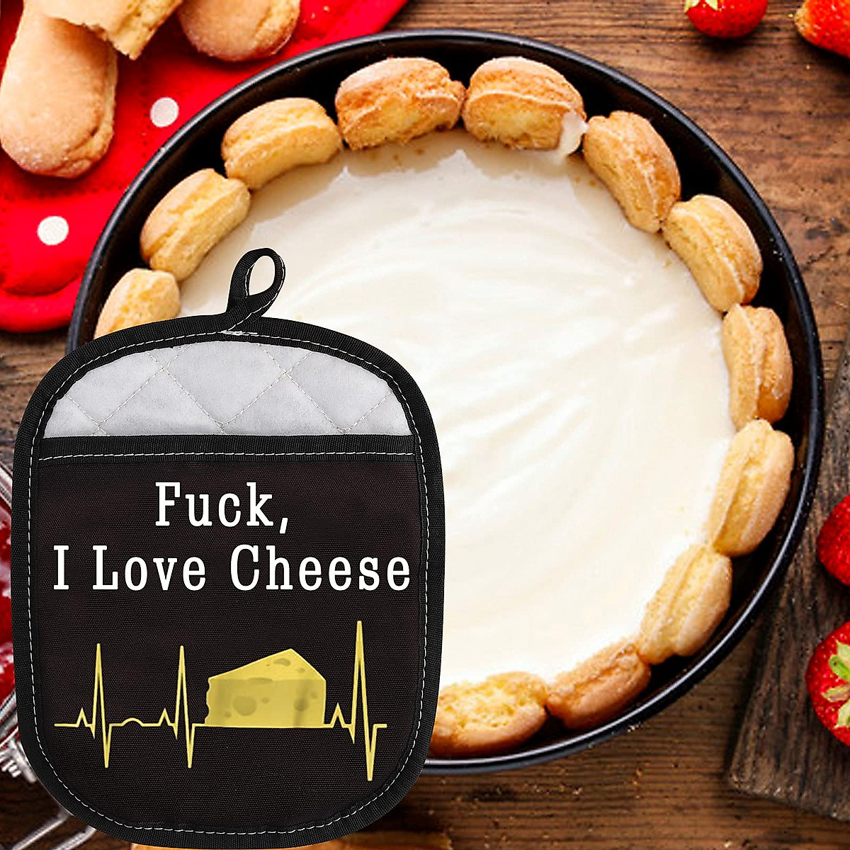 LEVLO Funny Oven Mitt with Hot Pads Cheese Lover Gifts F*ck I Love Cheese Pot Holder for Friend Family (I Love Cheese)