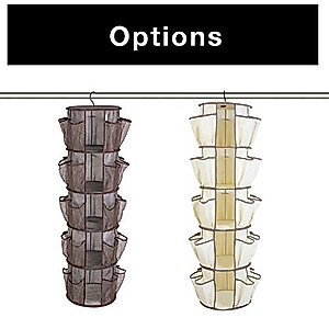 Smart Design 5-Tier Smart Carousel Organizer w/ 40 Pockets & Steel Metal Hook - 360 Degree Swivel - Heavy Duty Fabric - Clothing, Shoes, Misc. Item - Home Organization (13 x 51.8 Inch) [Beige]